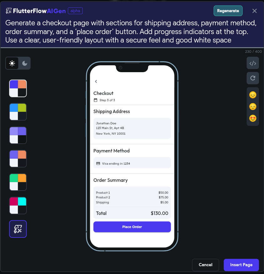 FlutterFlow AI Gen Prompts Examples